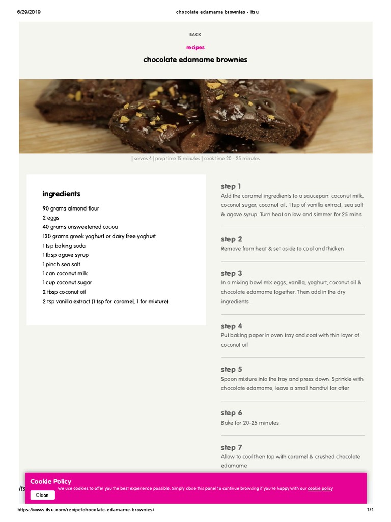 Chocolate Edamame Brownies - Itsu | PDF | Chocolate | Coconut