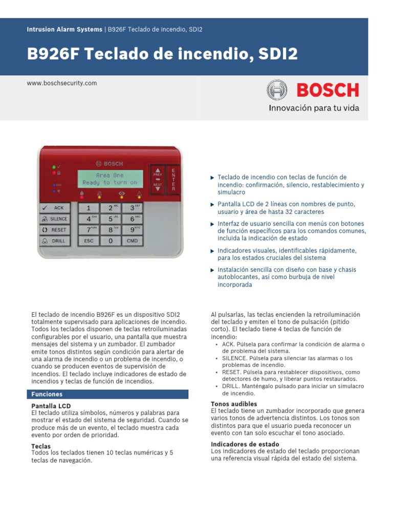 Teclado de Control de Incendios SDI2, LCD de 2 Líneas, Marca BOSCH ...