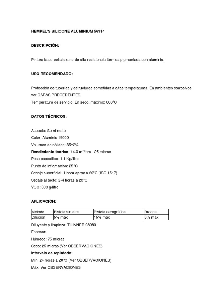 Hempel's Silicone Aluminium 56914 PDF | PDF | Pintar | Agua