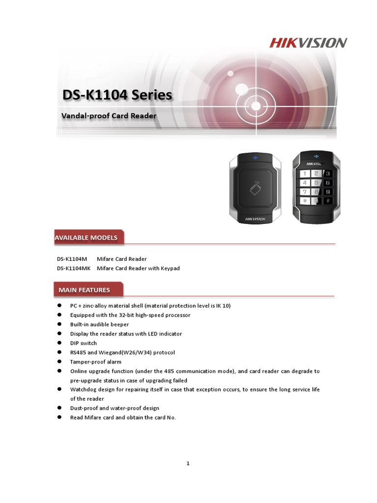 UD06305B - Spec - of - DS-K1104 - Lectoras de Proximidad Tarjeta MIFARE PDF | PDF | Computers ...