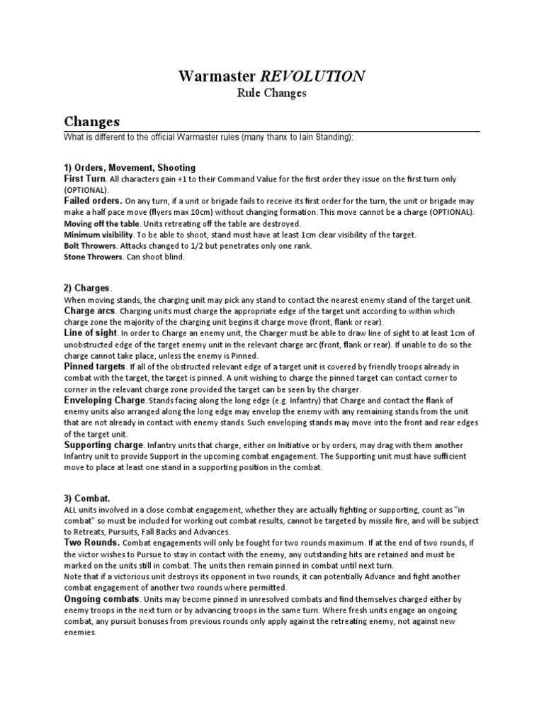Warmaster REVOLUTION Changes | PDF | Infantry | Wars & Military