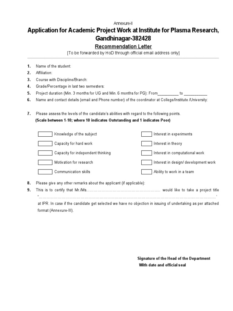 Application For Academic Project Work at Institute For Plasma Research ...