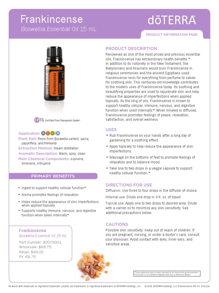 Doterra Frankincense Essential Oil | PDF | Essential Oil | Wellness