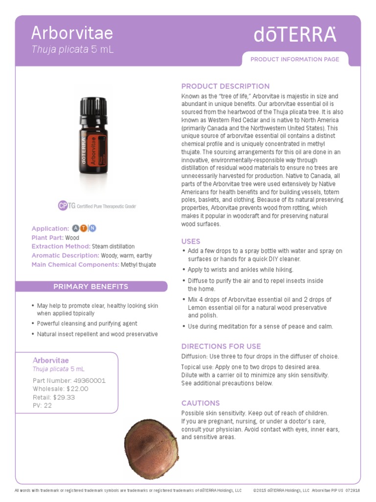 Doterra Arborvitae Essential Oil | PDF | Essential Oil | Wood