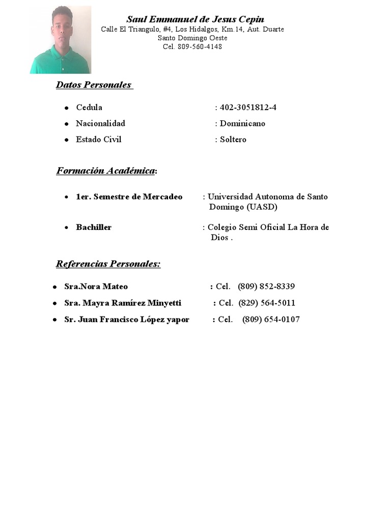 CV de Saul Emmanuel Cepin | PDF | Salud y bienestar