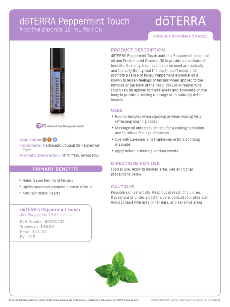 Dōterra Peppermint Touch: Mentha Piperita 10 ML Roll-On | PDF ...