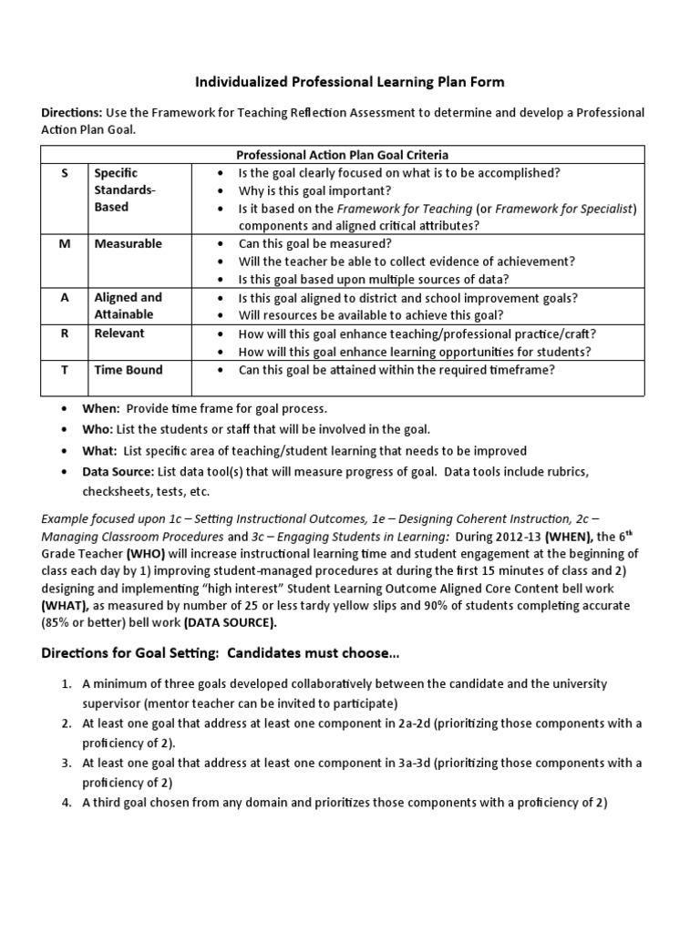 Individualized Professional Learning Plan Form | PDF | Educational Assessment | Goal