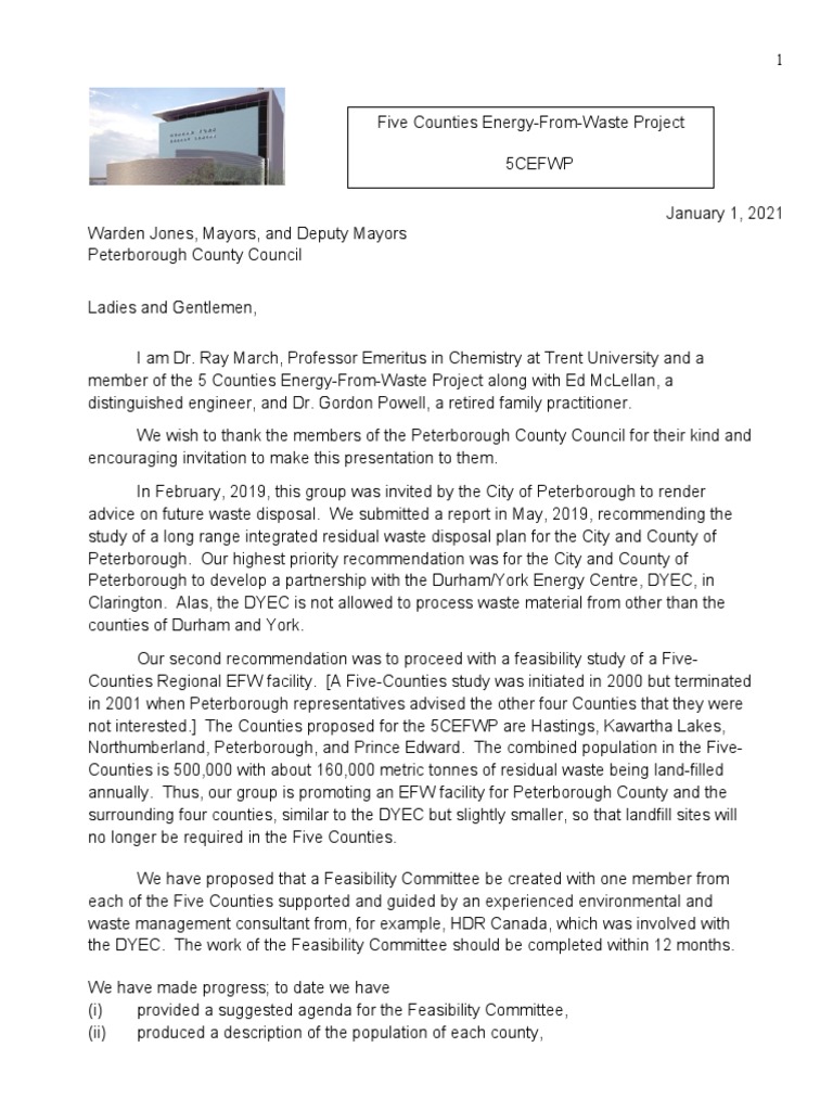 Five Counties Regional Energy From Waste Letter To Peterborough County ...