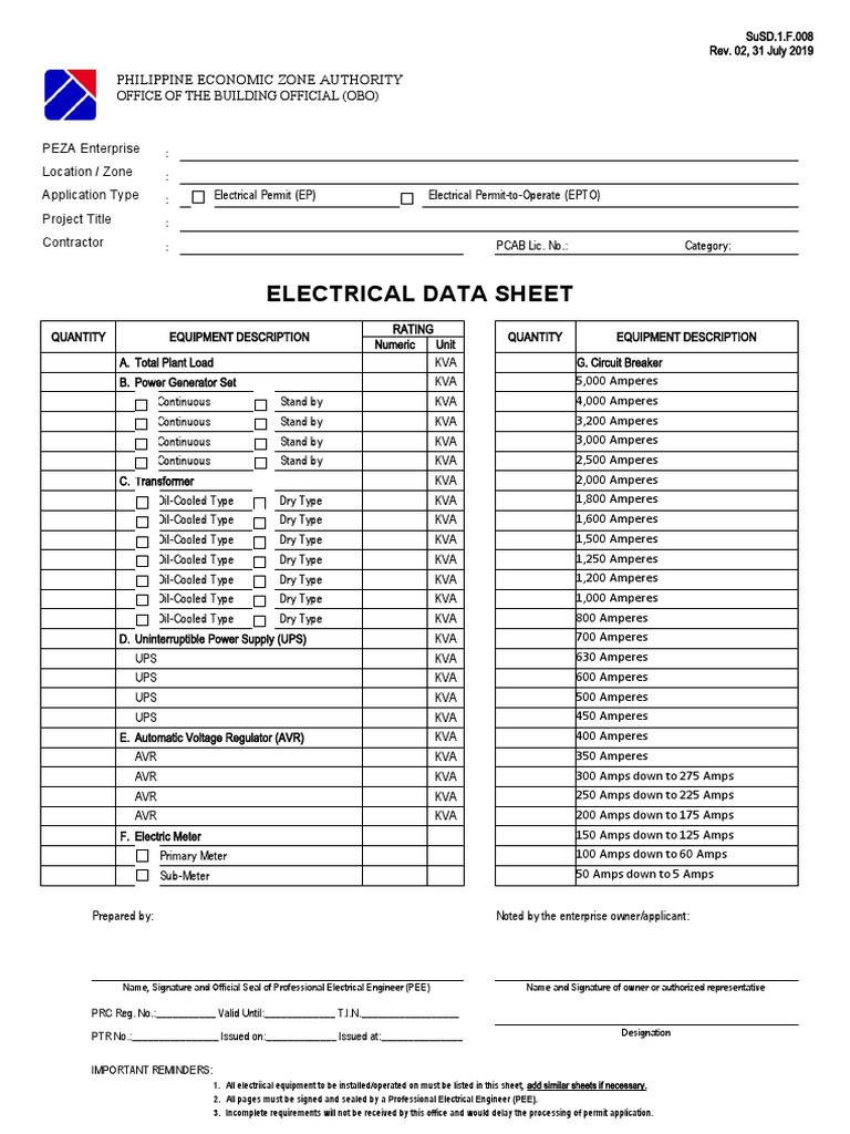 SuSD 2019-003 Electrical Data Sheet | PDF | Power Supply | Metrology