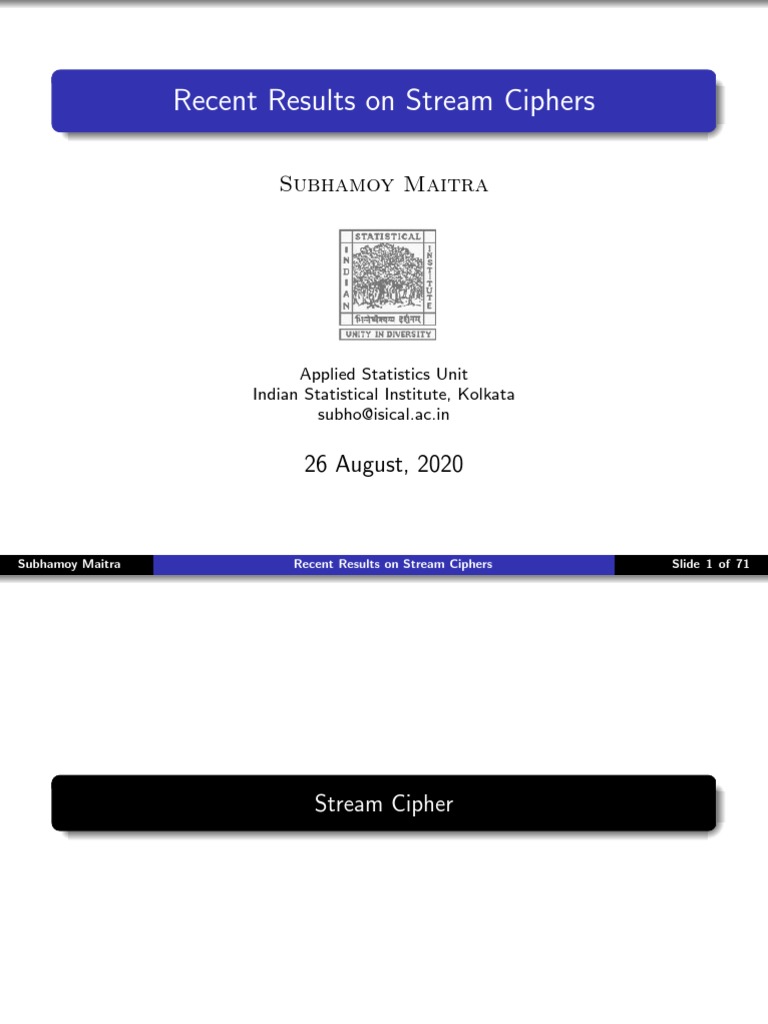 Recent Results On Stream Ciphers | Download Free PDF | Cryptography | Computer Security