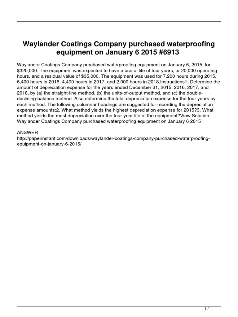 Waylander Coatings Company Purchased Waterproofing Equipment On January ...