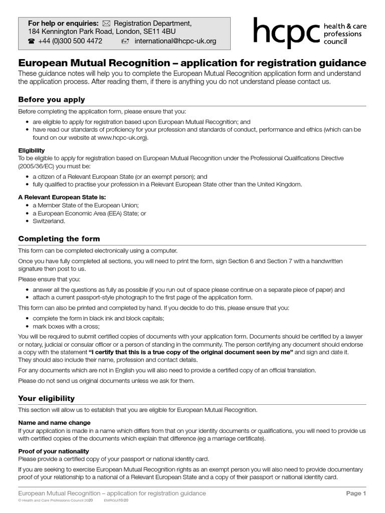 European Mutual Recognition - Application For Registration Guidance ...