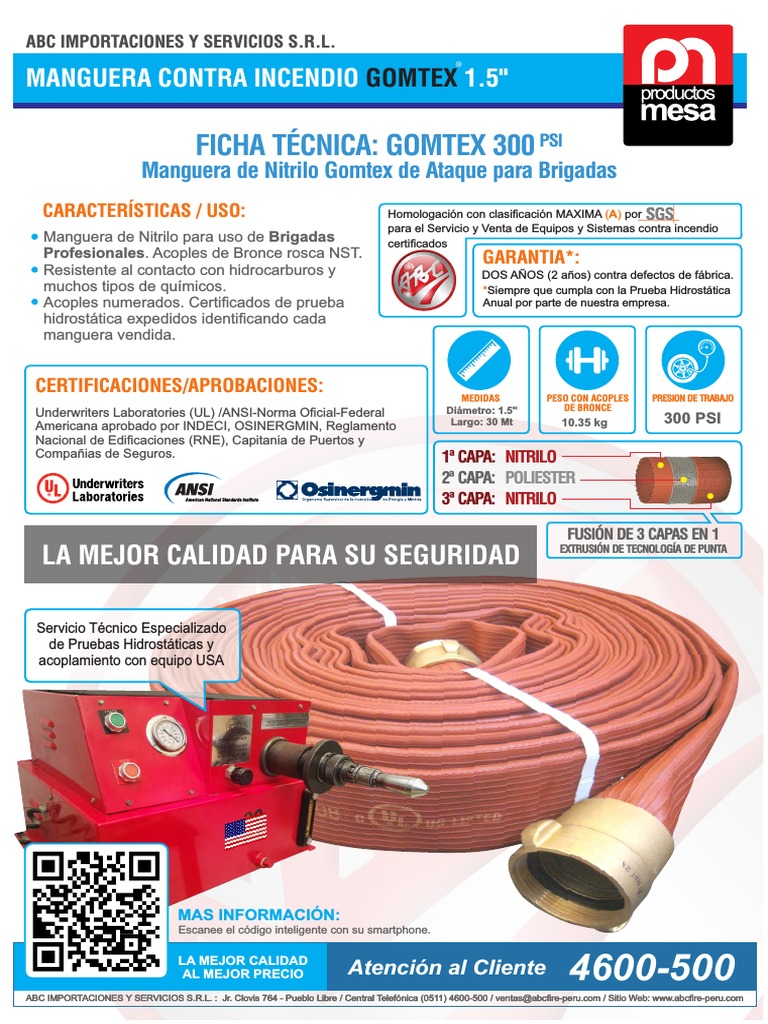 Ficha Tecnica Manguera de Nitrilo Gomtex UL 1.5 2019 | PDF | Science | Business