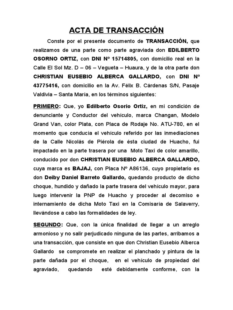 Acta de Transacción entre Partes | PDF
