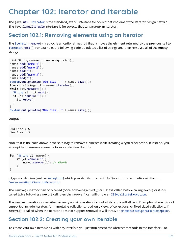 Chapter 102: Iterator and Iterable: Section 102.1: Removing Elements Using An Iterator | PDF