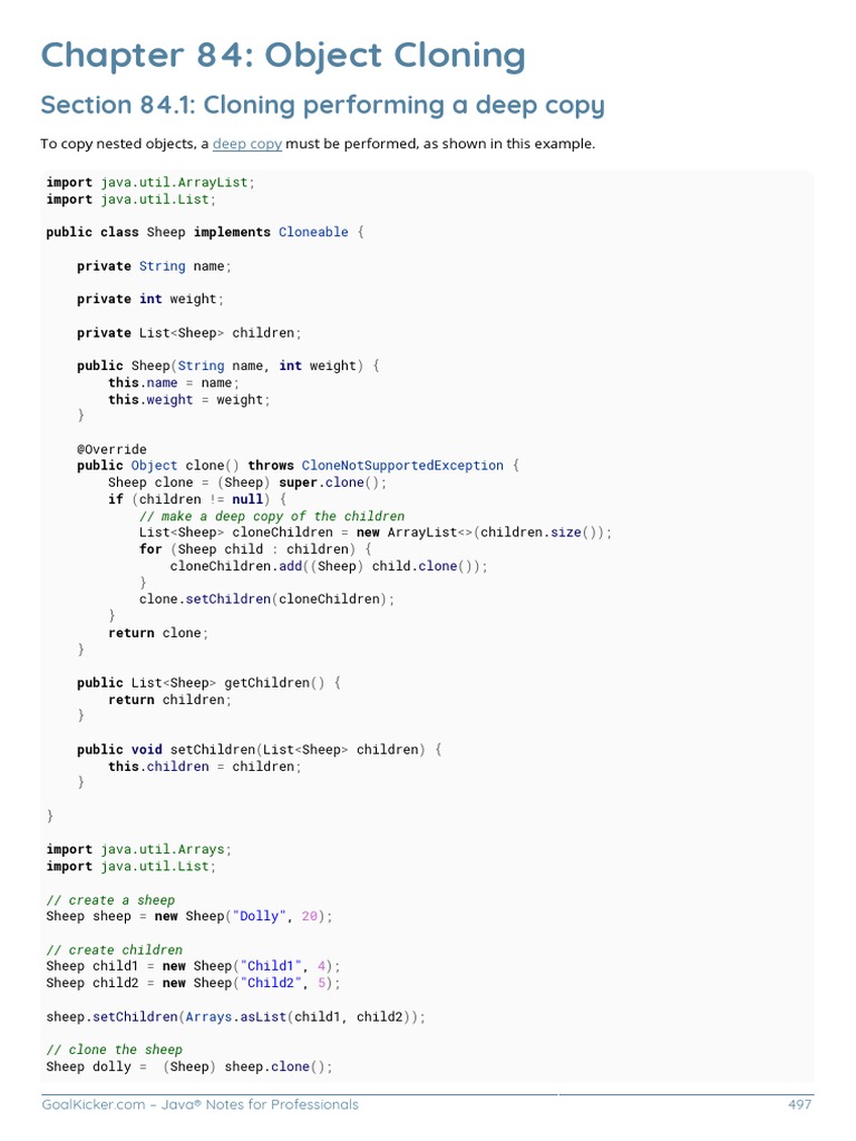 Chapter 84: Object Cloning: Section 84.1: Cloning Performing A Deep | PDF | Teaching Methods ...