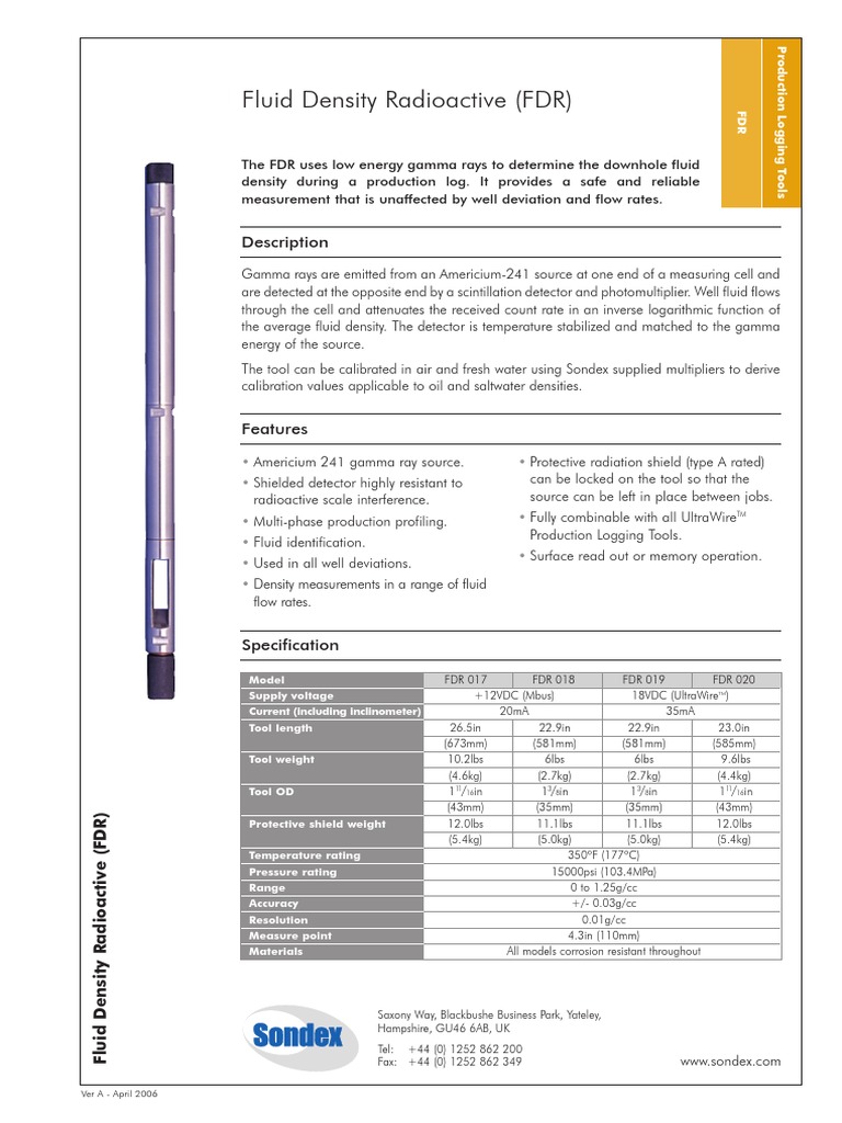 FDR Production Logging Tool Density Measurement | PDF | Gamma Ray | Density