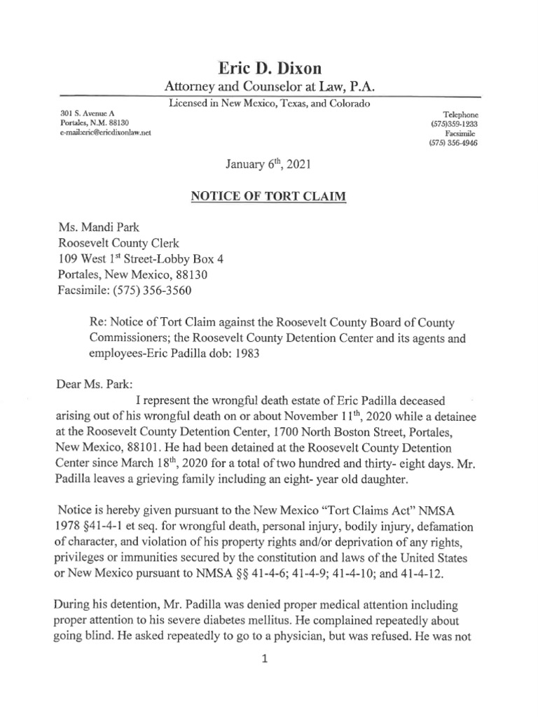 Padilla Notice of Tort | PDF