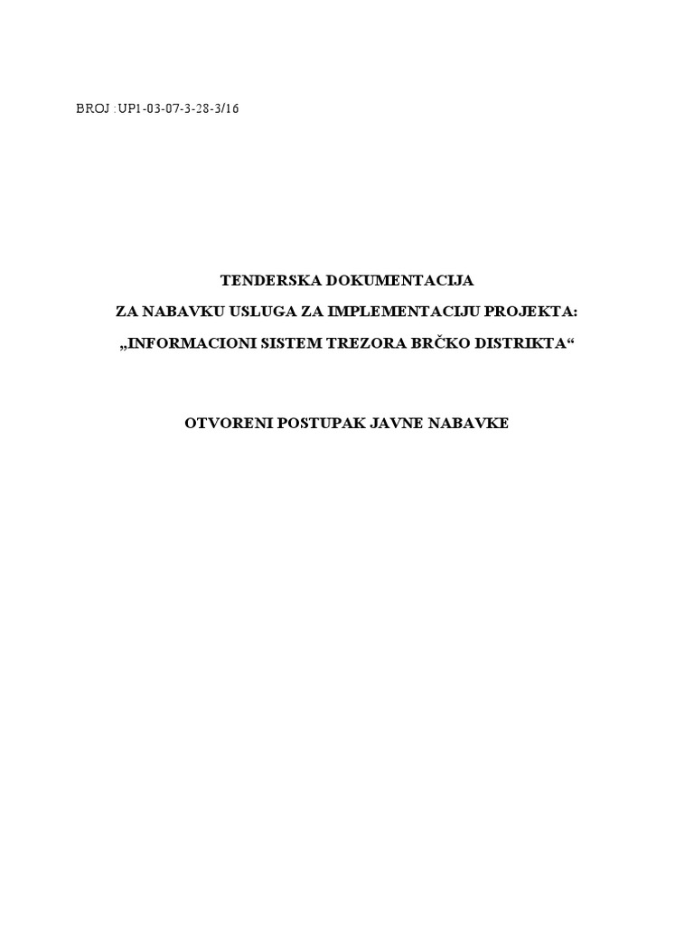 Tenderska Dokumentacija Za Nabavku Usluga Za Implementaciju Projekta: Informacioni Sistem ...
