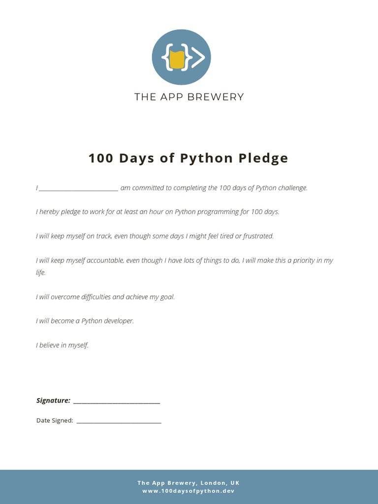 1.1 App Brewery - 100 Days of Python Pledge | PDF
