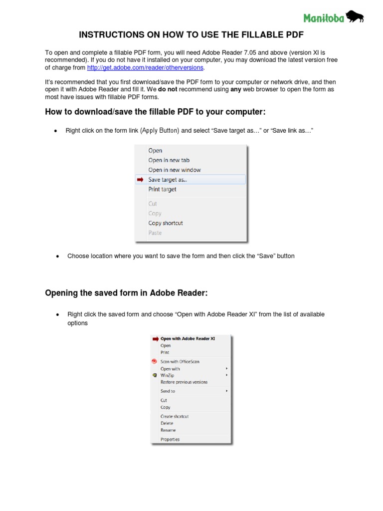 Instructions On How To Use The Fillable PDF | PDF | Application ...
