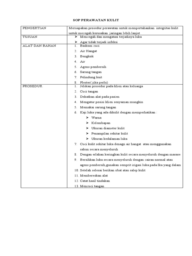 Sop Perawatan Kulit | PDF