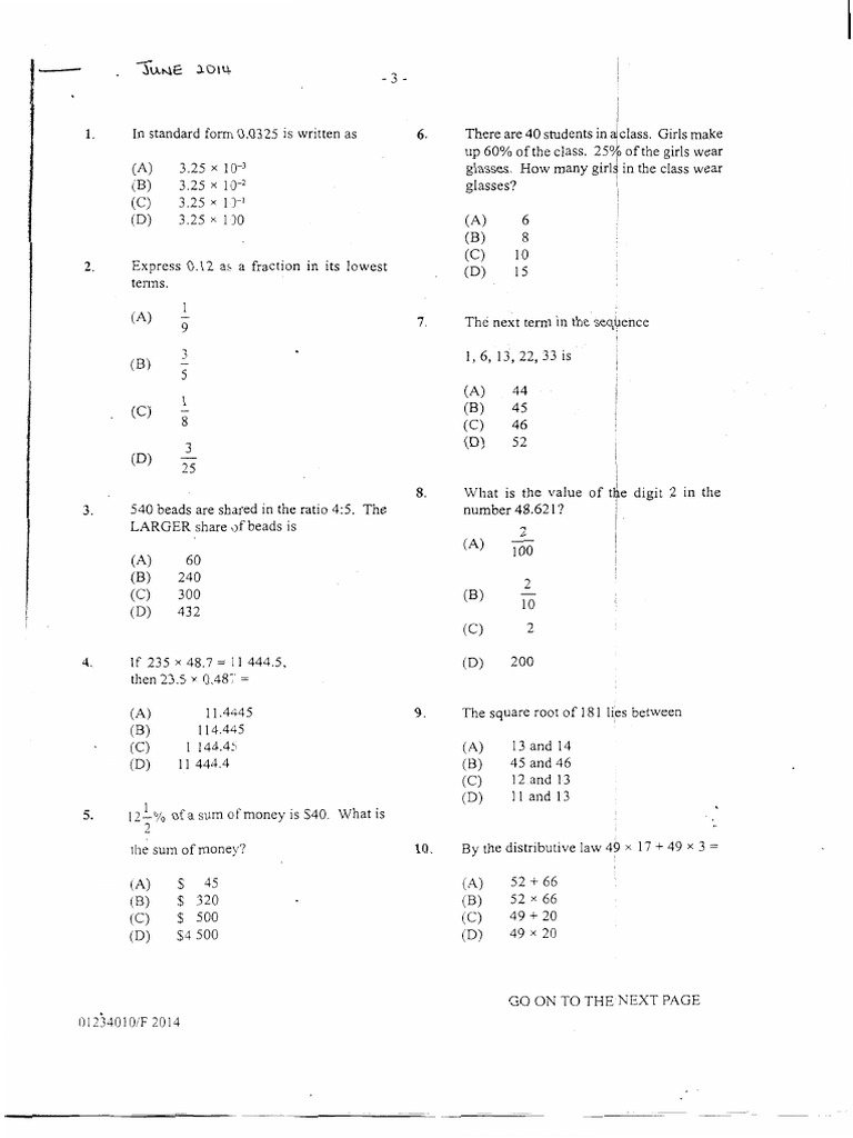 2014 Maths CXC PDF | PDF | Length | Triangle