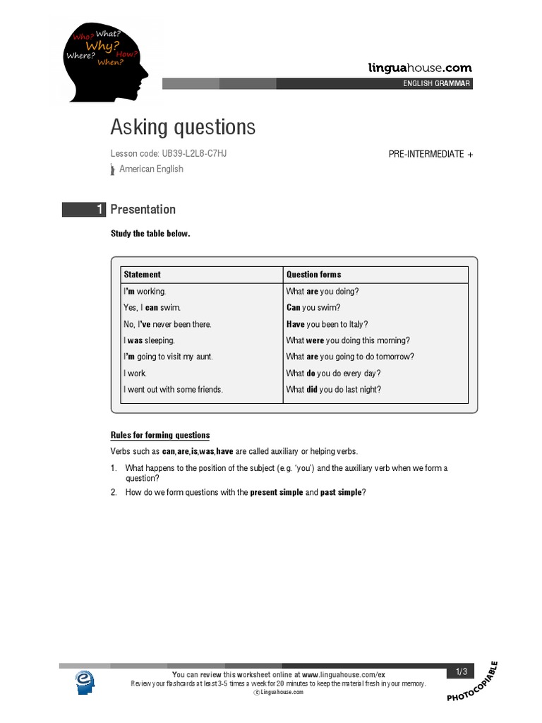 14.20 - Asking Questions | PDF | Question | Syntax