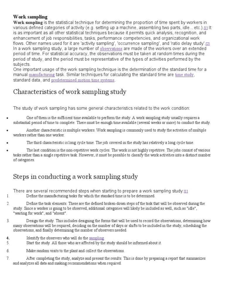 Characteristics of Work Sampling Study | PDF | Sampling (Statistics ...