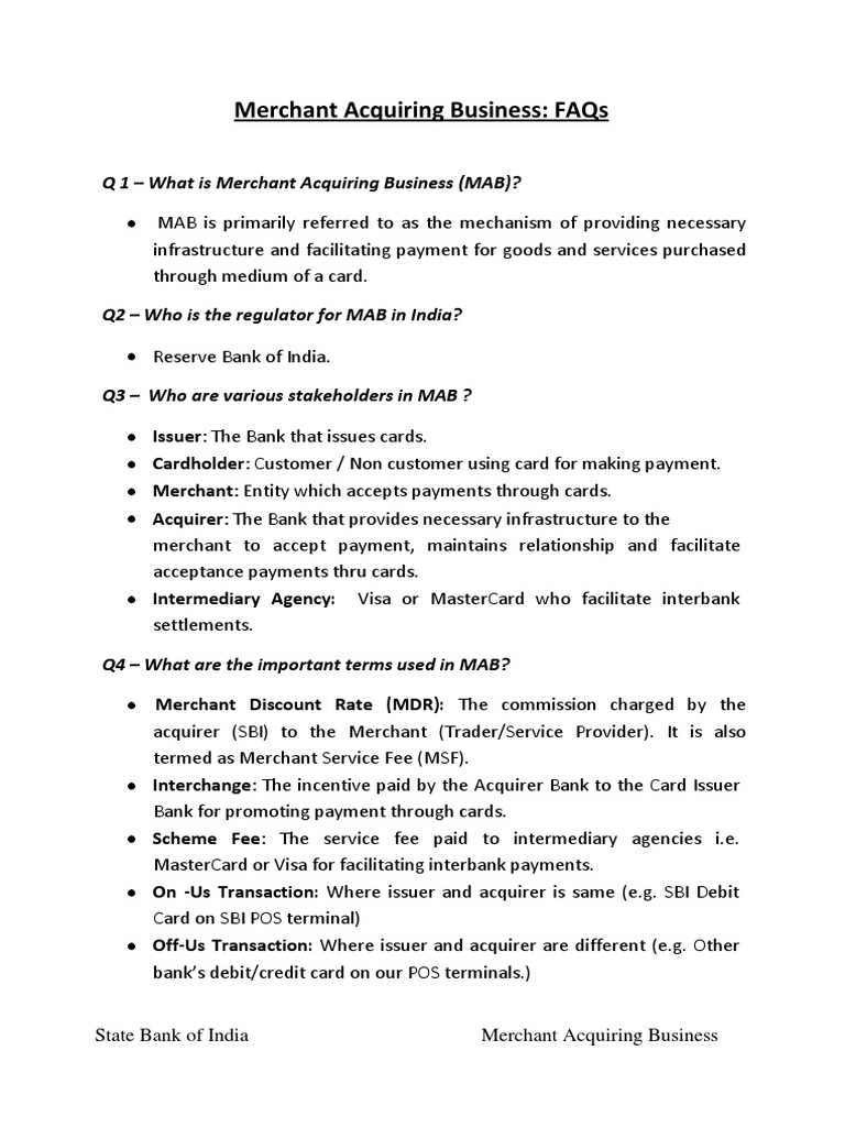Q 1 - What Is Merchant Acquiring Business (MAB) ? | PDF | Debit Card ...