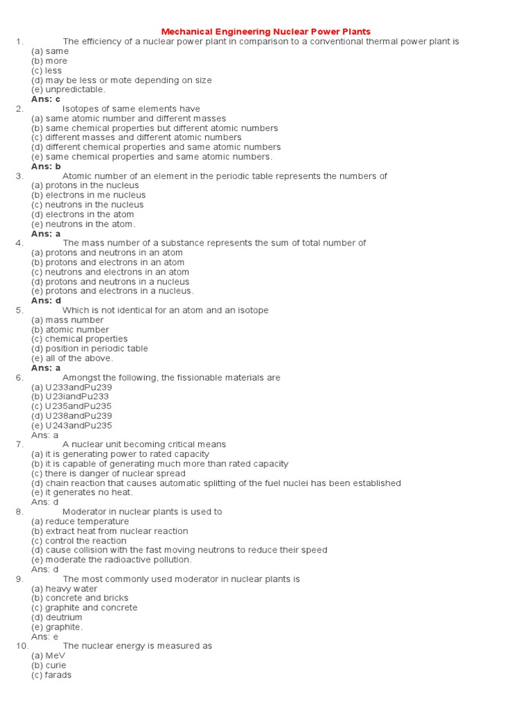 Mechanical Engineering Mock Exams | PDF | Nuclear Reactor | Nuclear Fission