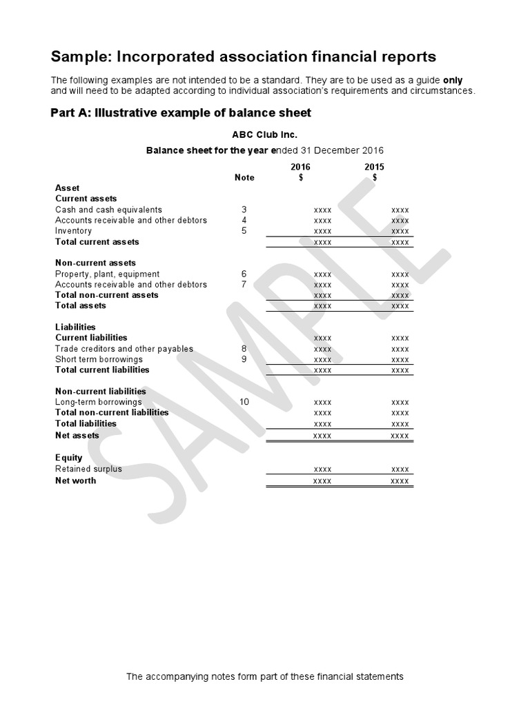 Incorporated Associations Sample Incorporated Association Financial ...