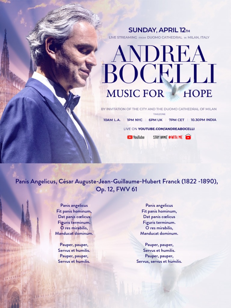Andrea Bocelli Music For Hope Hymn Sheet | PDF | Panis Angelicus ...