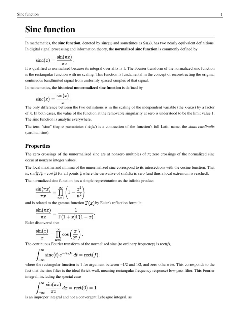Sinc Function | PDF | Mathematical Concepts | Mathematical Objects