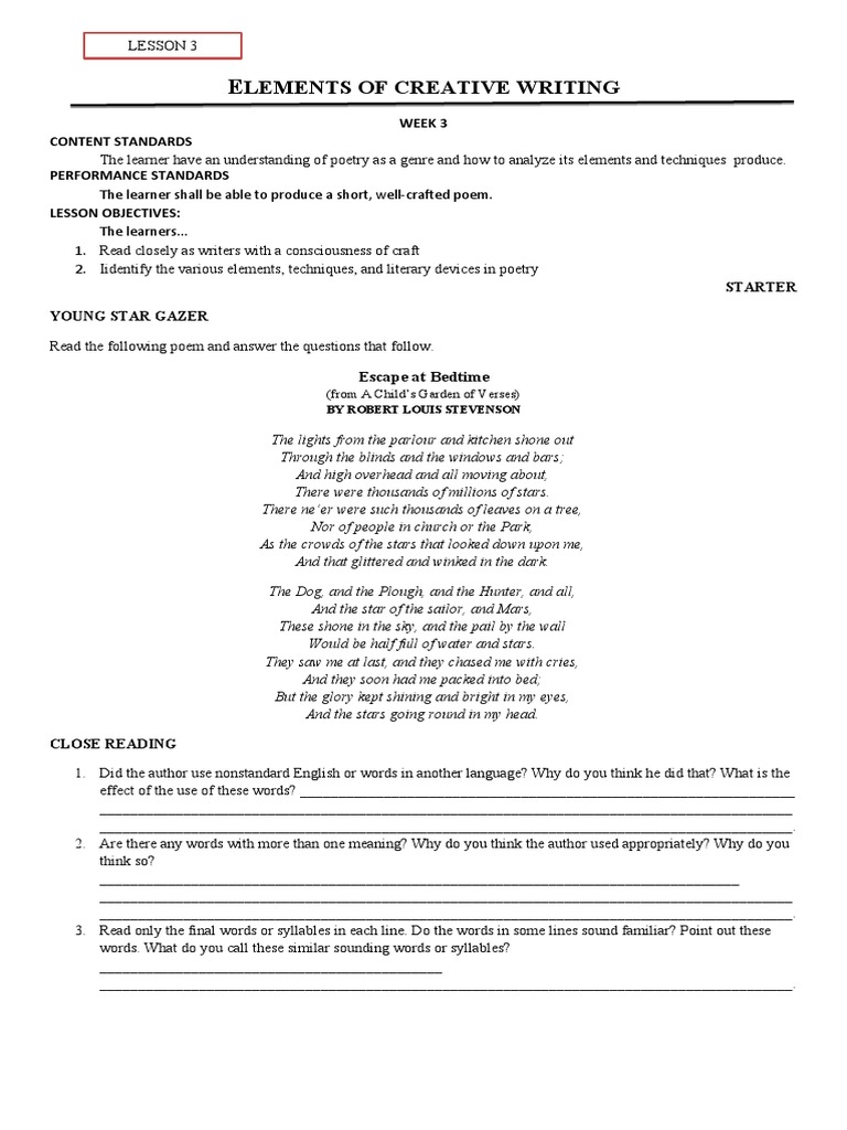 Lesson 3 Poetry Elements | PDF | Poetry | Rhyme