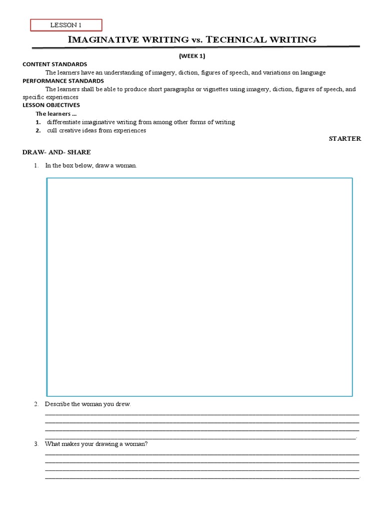 Imaginative Writing: Lesson 1 Overview | PDF | Poetry | Gender