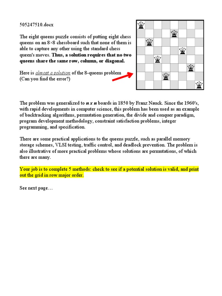 8 Queens Problem | PDF | Mathematical Logic | Computer Programming 8 Queens Problem | PDF | Mathematical Logic | Computer Programming