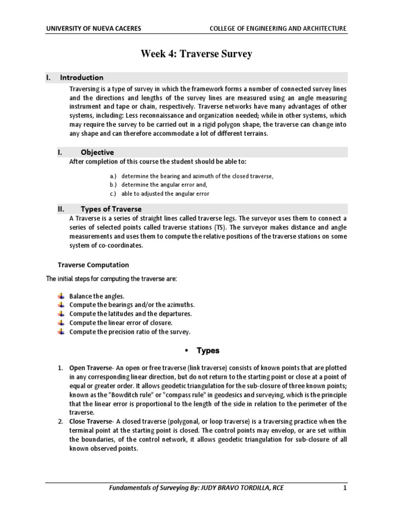 Week 4 Traverse Survey | PDF | Surveying | Angle