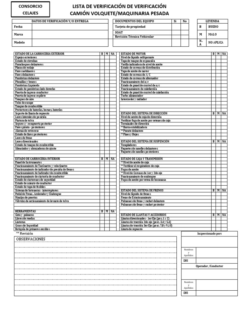 Check List Camion Volquete | PDF | Vehículos | Vehículo de motor