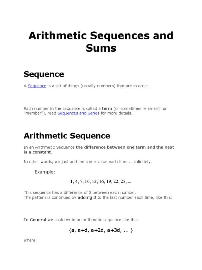 Arithmetic Sequences and Sums | PDF | Sequence | Summation