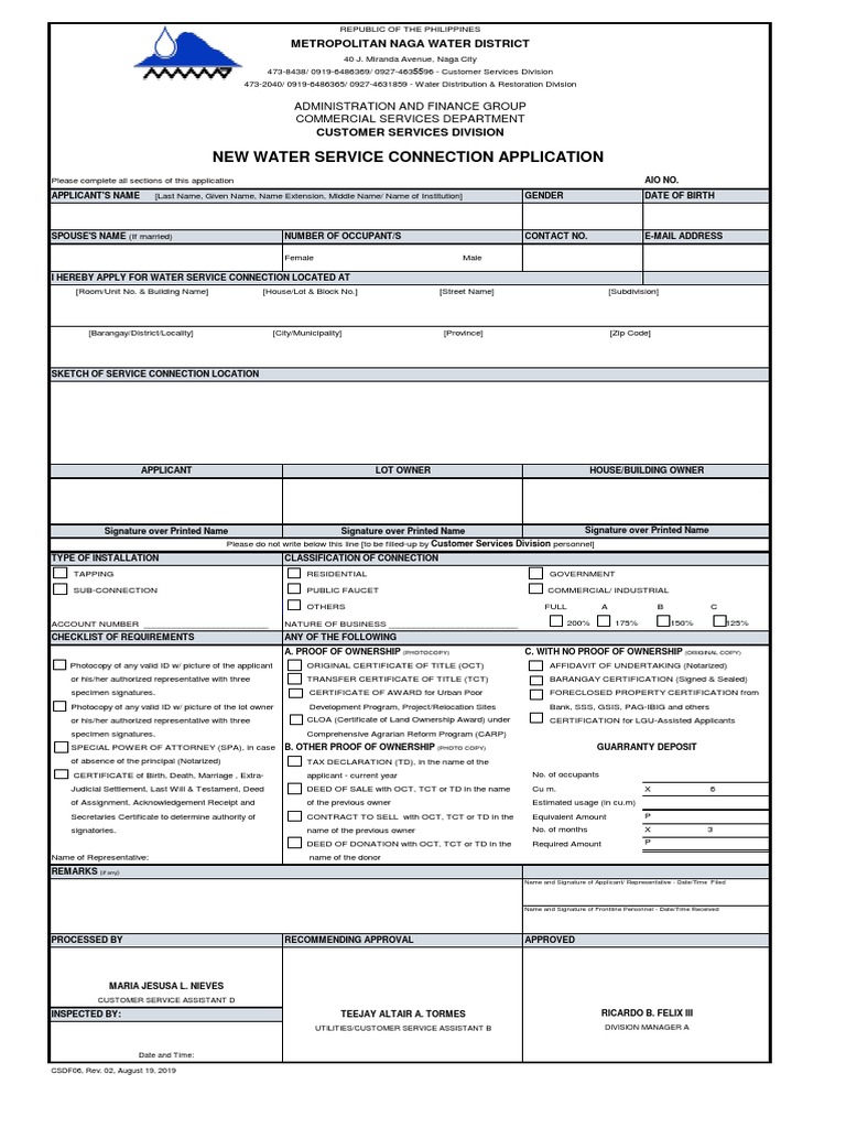 Nawasa Application Form | PDF | Affidavit | Tap (Valve)