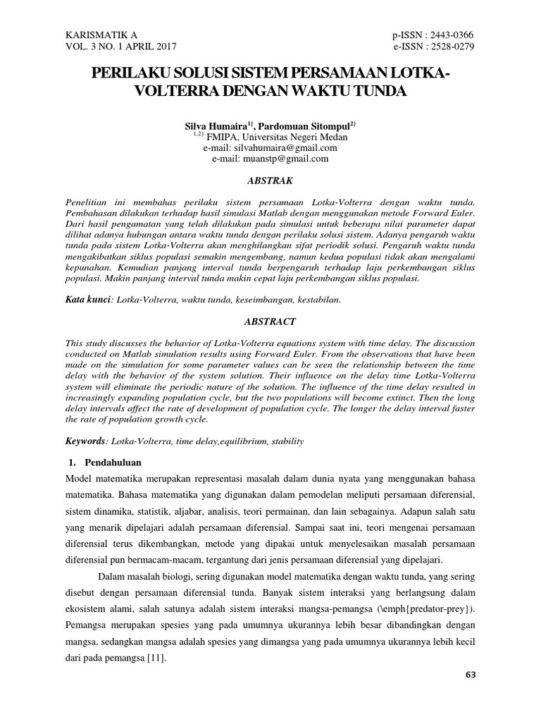 Review Jurnal Memuat Rumus Lotka Volter Model Terkait Prey Dan Predator | PDF | Sains ...