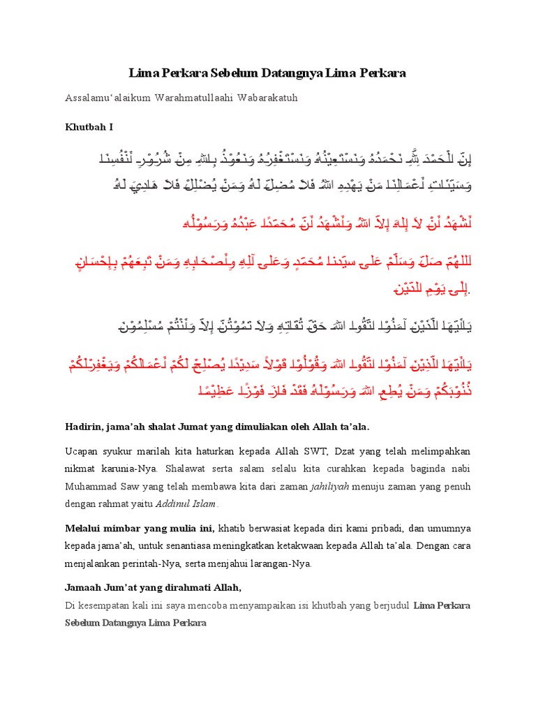 Khutbah Ke 7 Lima Perkara Sebelum Datangnya Lima | PDF