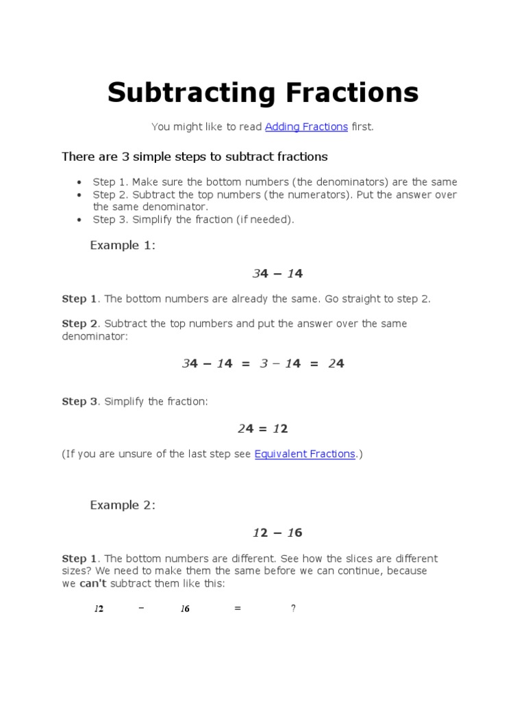 Subtracting Fractions: There Are 3 Simple Steps To Subtract Fractions ...