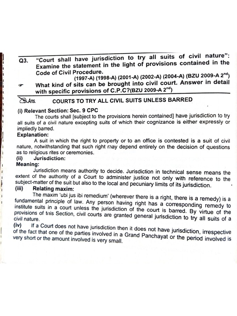 Law Notes Part 3 CPC Q3 To 10 | PDF