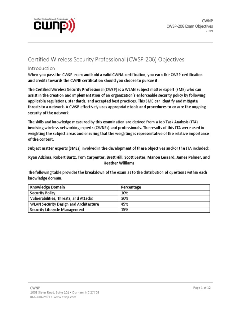 Certified Wireless Security Professional (CWSP-206) Objectives | PDF ...