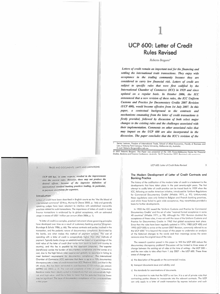 UCP 600 Letter of Credit Rules Revised | PDF