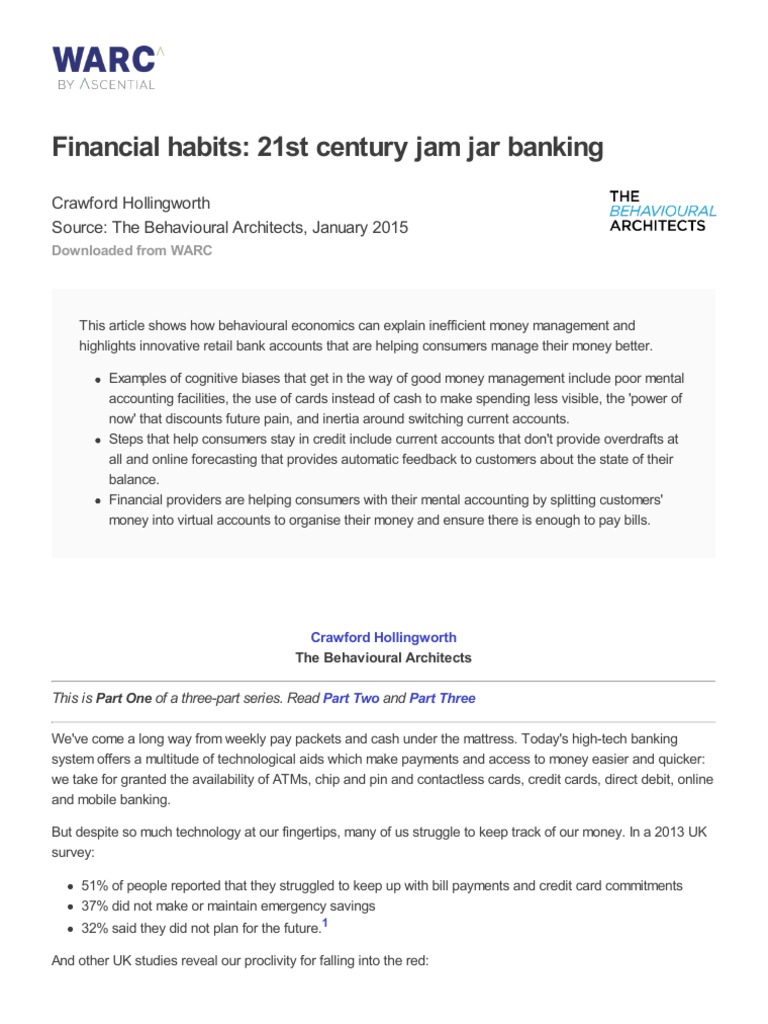 Financial Habits: 21st Century Jam Jar Banking: Crawford Hollingworth ...