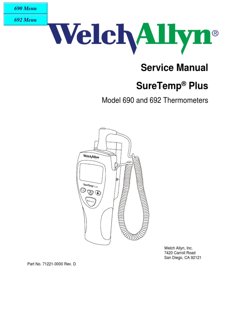 Service Manual Suretemp Plus: Model 690 and 692 Thermometers | PDF ...