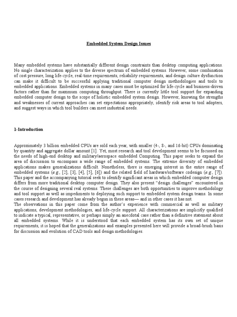 Embedded System Design Issues Pdf Embedded System Real Time Computing